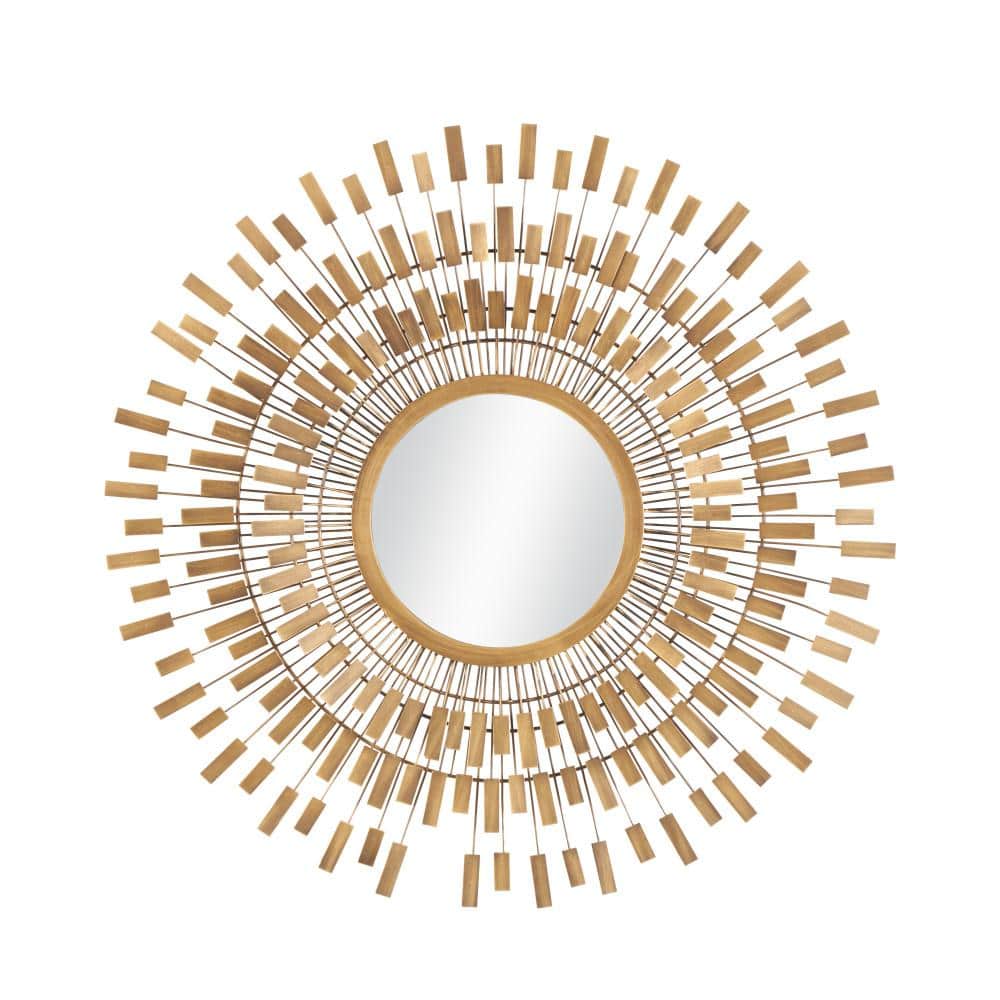 Litton Lane 32 in. x 32 in. Wire Round Framed Gold Starburst Wall ...