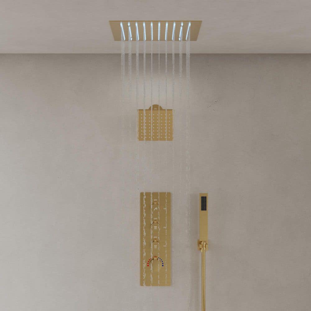 GRANDJOY LED Dual Showers with Valve 7-Spray Dual Ceiling Mount 12 in ...