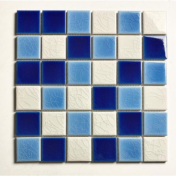 ABOLOS Monet Blue 12 in. x 12 in. Square Mosaic Glazed Porcelain ...