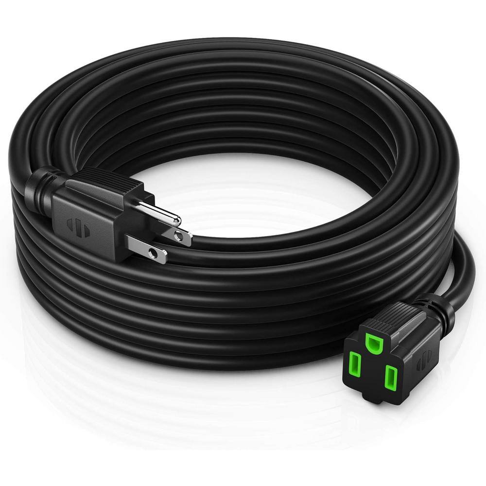 Etokfoks Black Outdoor/Indoor Extension Cord 25 ft. with 1-Outlet SJTW ...