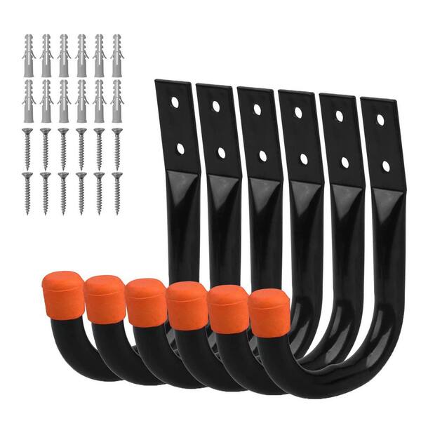 6 Pack 4. 72in Black Metal Wall Rack with Hooks, Screws and Anchors ...