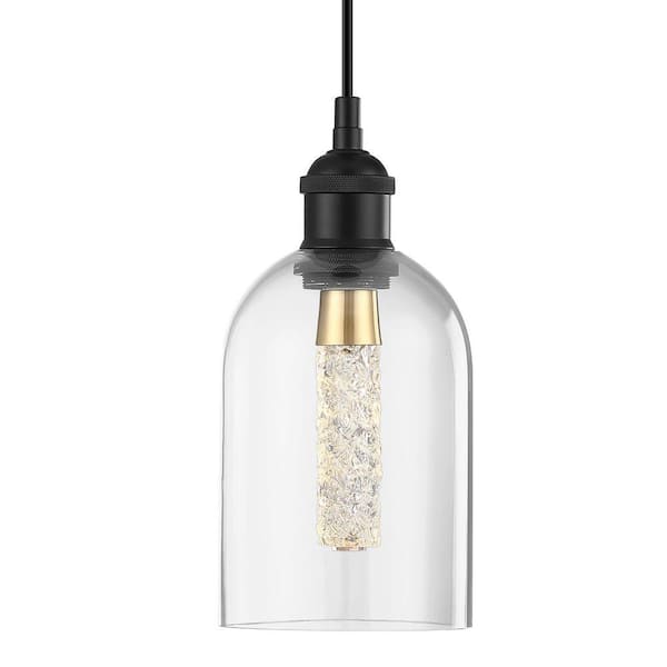 pasentel Modern 4.75 in. 1-Light Black Mini Pendant Light with Clear ...