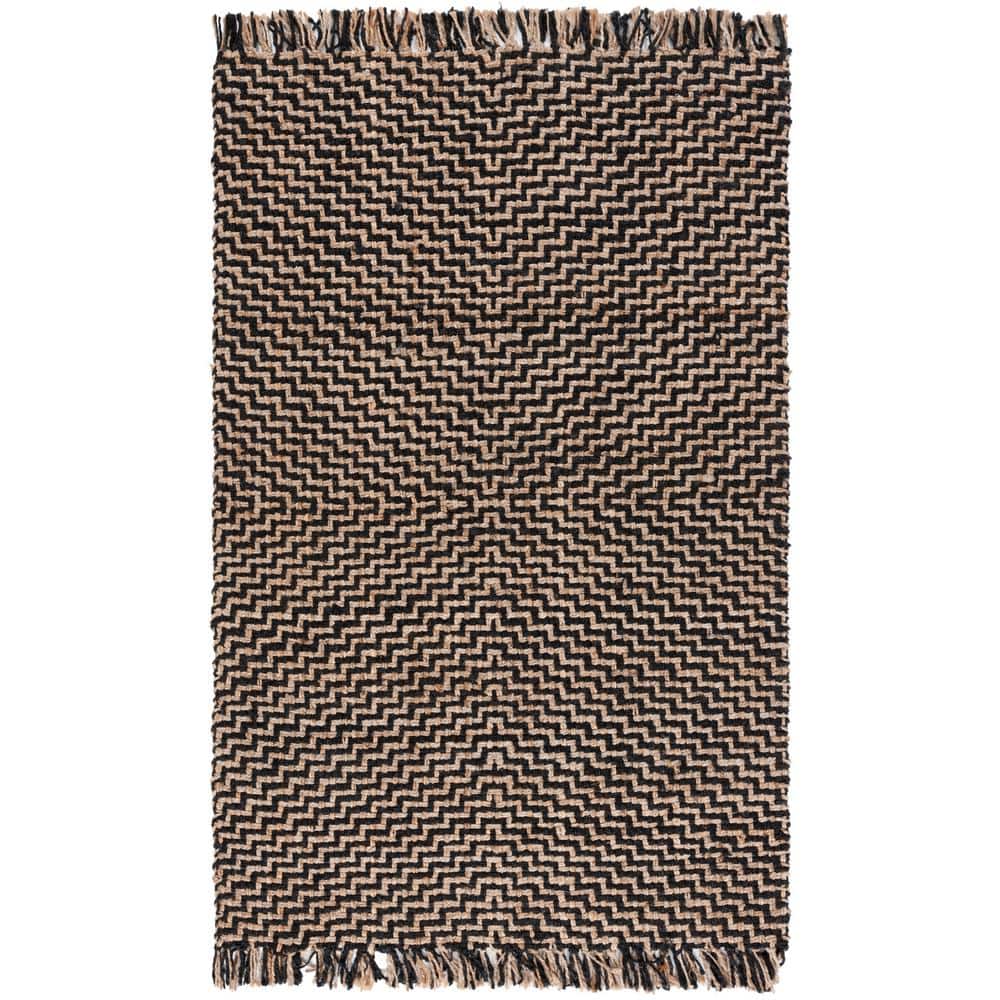SAFAVIEH Natural Fiber Black/Beige 5 ft. x 8 ft. Woven Monochrome Area ...