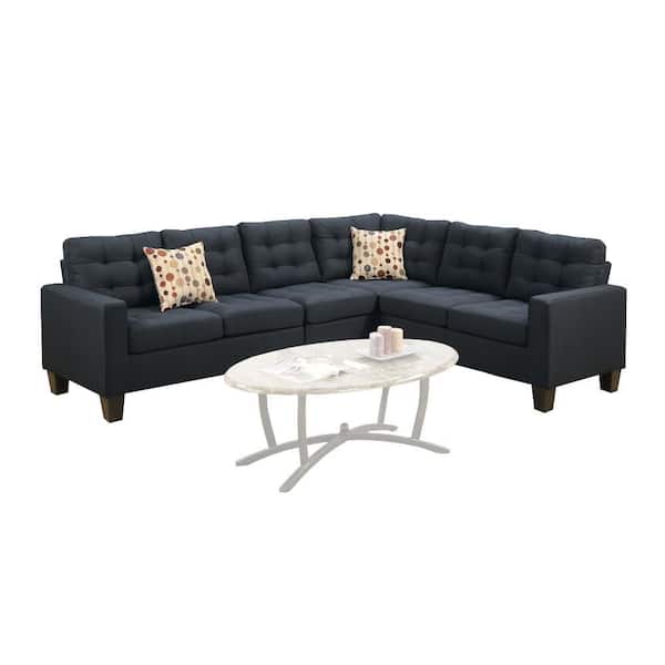 Benjara 32 in. 4-Piece Fabric L Shaped Sectional Sofa in Black with 2 ...