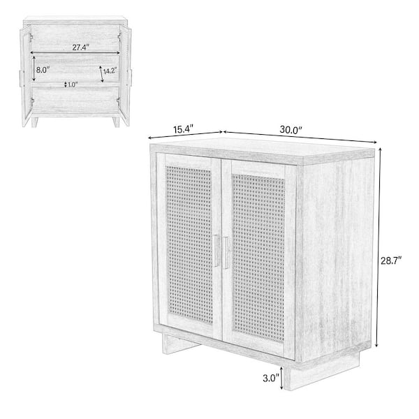 Uixe Walnut 31.7 in. H 2-Rattan Doors Accent Storage Cabinet with 3 ...