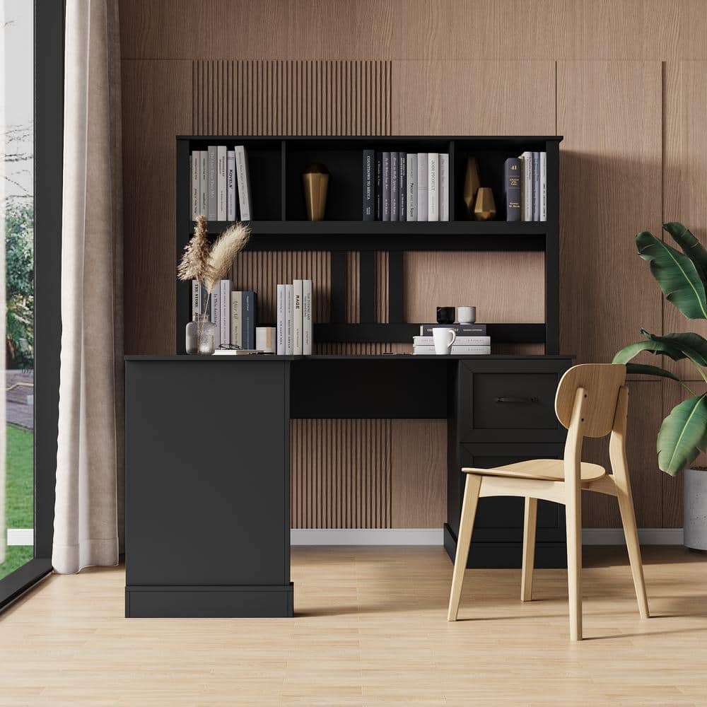 IDEAGLE 59.84 in. W Black Home Office Computer Desks with Hutch, Office ...