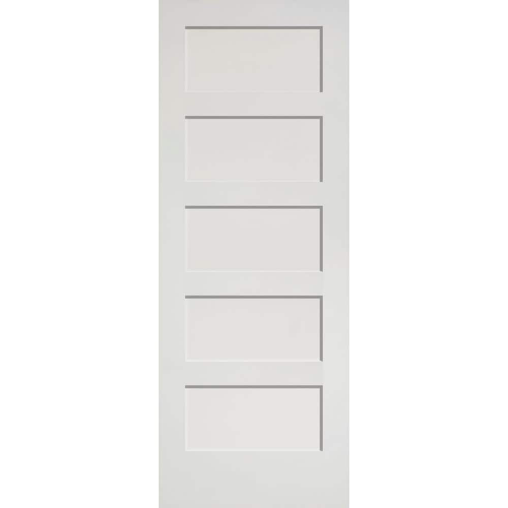 Masonite 24 in. x 80 in. 5 Panel Solid Core White Primed Smooth MDF ...