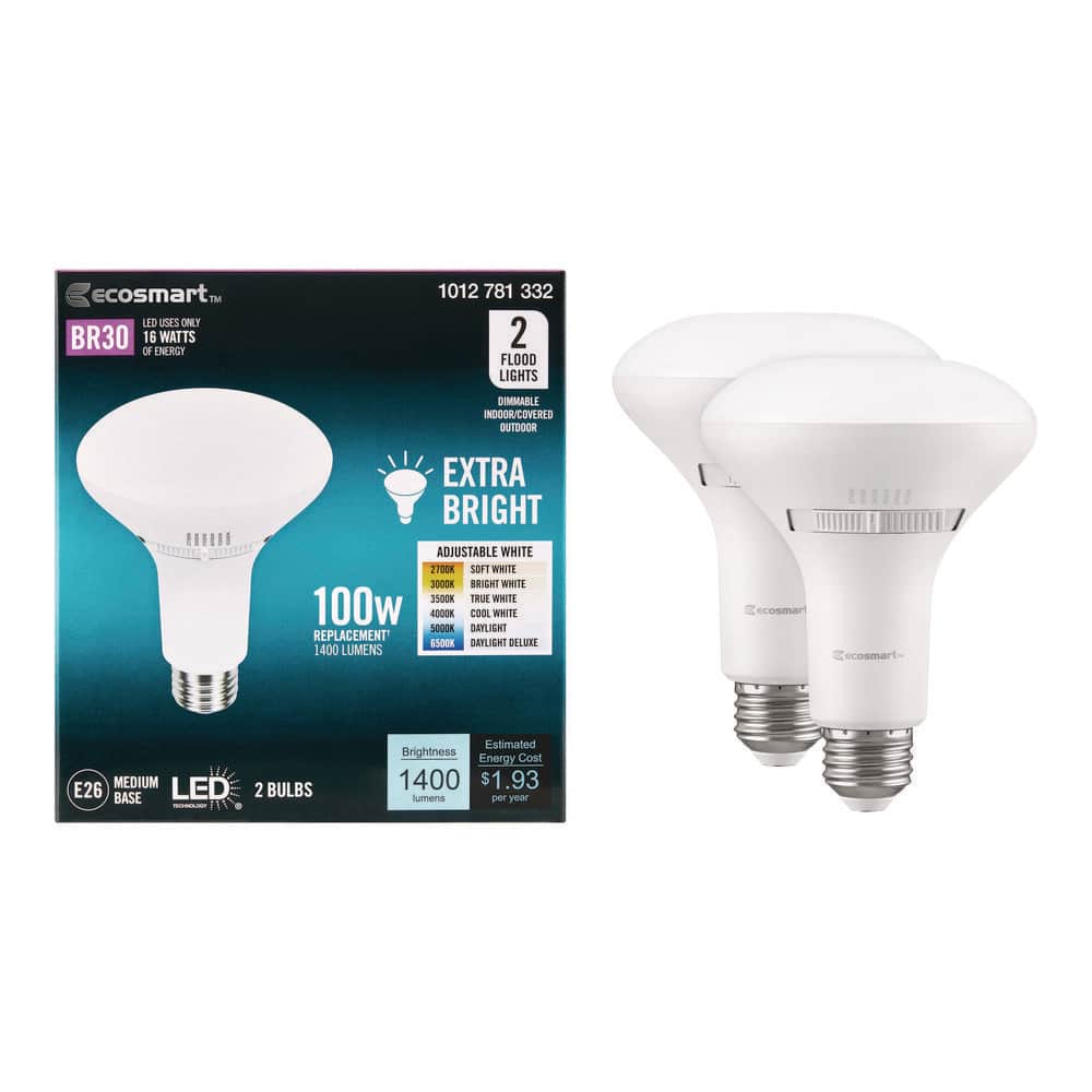 EcoSmart 100-Watt Equivalent BR30 Dimmable LED Flood Light Bulb with ...
