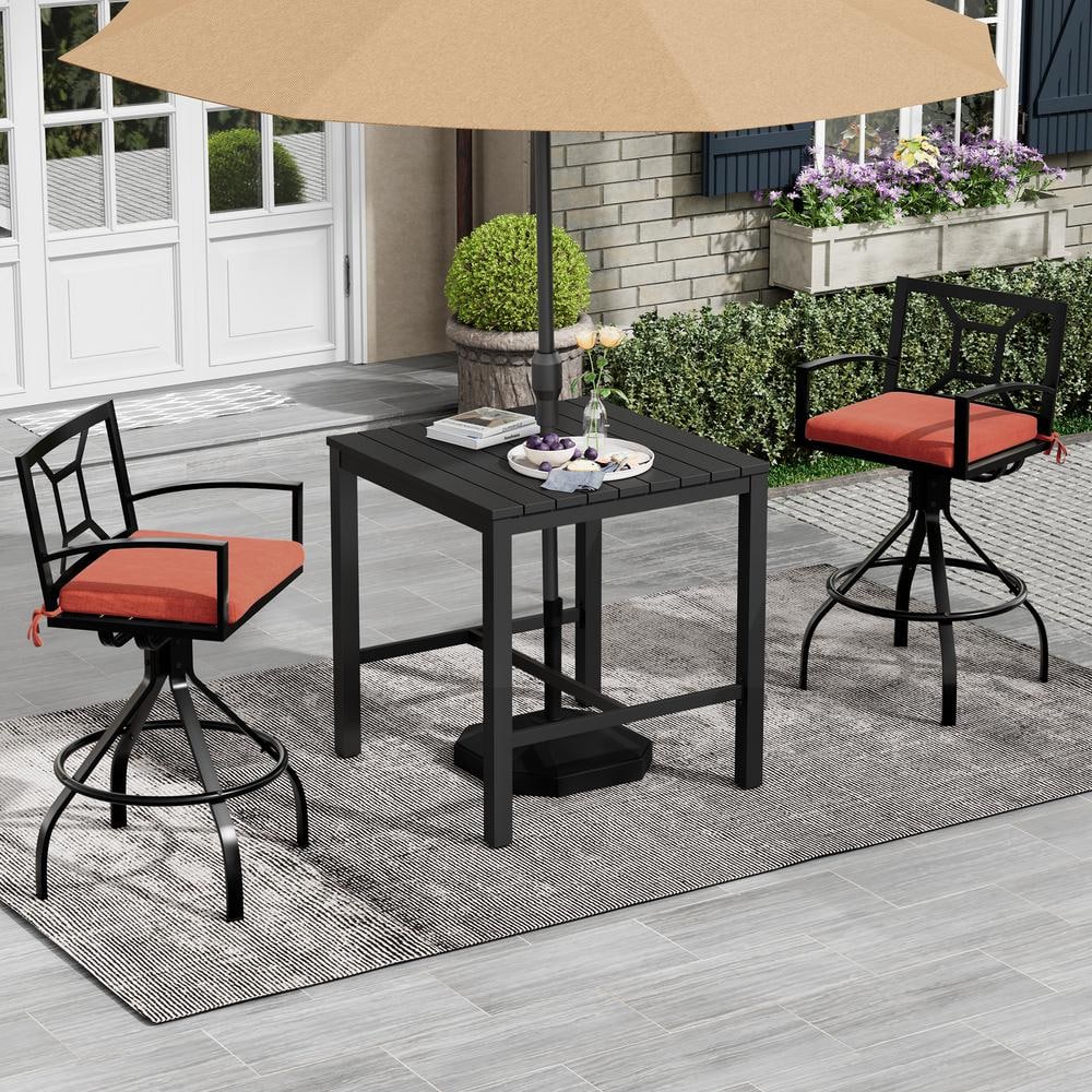 Pellebant Swivel Outdoor Aluminum Outdoor Bar Stool with Red Sunbrella ...