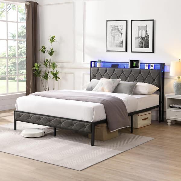 Full size bed frame led lights store