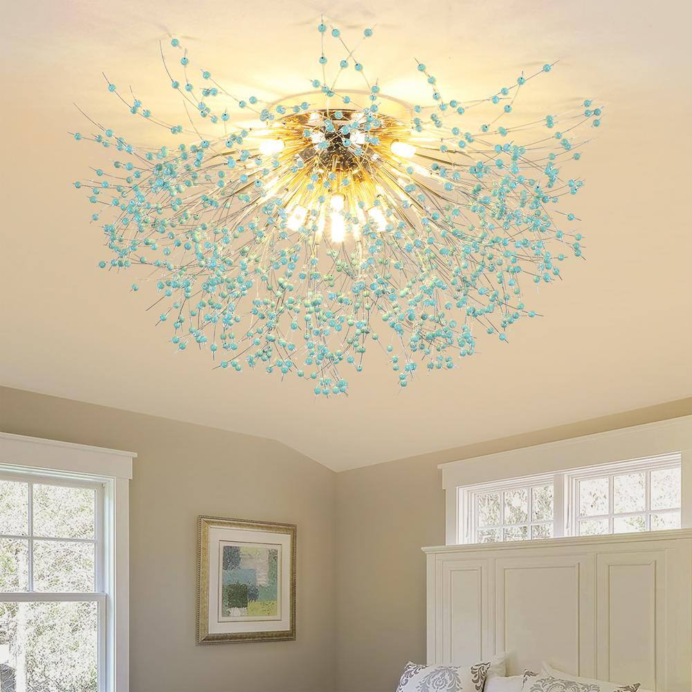 GoYeel 27.56 in. 8-Lights Dandelion Gold and Green Beaded Strings ...