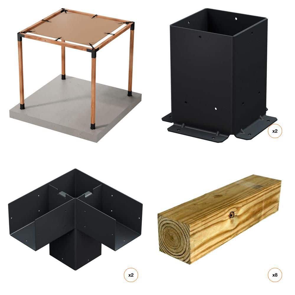 8 ft. x 8 ft. Tan Sunshade, 6x6 Post Base (2-Pack), 6x6 Corner ...