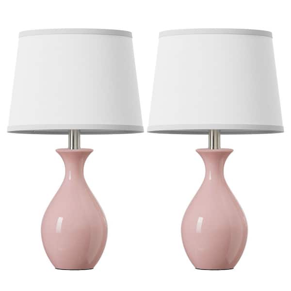 Rottogoon 19'' Modern Pink Ceramic Table Lamps Set of 2, Small Classic ...