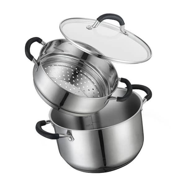 Stainless Steel Stock Pot 6 qt. with Steamer, Multipurpose Stockpot ...