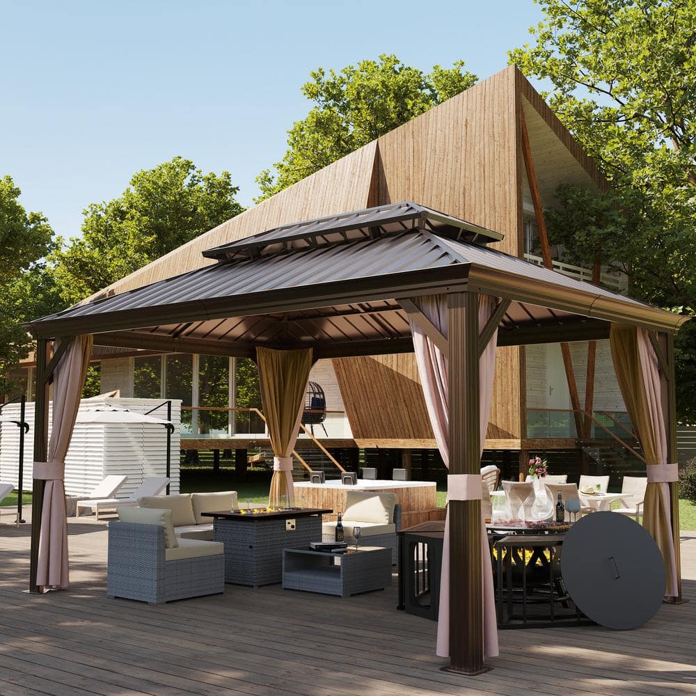 JOYSIDE 12 ft. x 14 ft. Aluminum Outdoor Gazebo Double Galvanized Steel ...