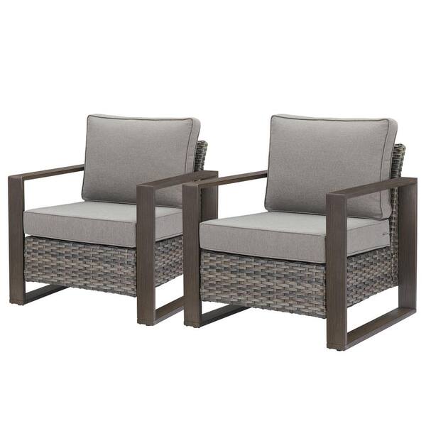 Pocassy Rectangular Framed Armrest Gray Wicker Outdoor Patio Lounge ...