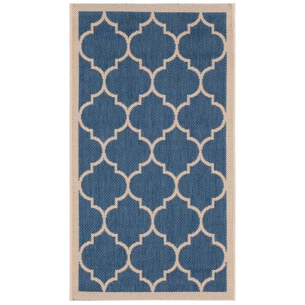 SAFAVIEH Courtyard Blue/Beige 2 ft. x 4 ft. Geometric Indoor/Outdoor ...