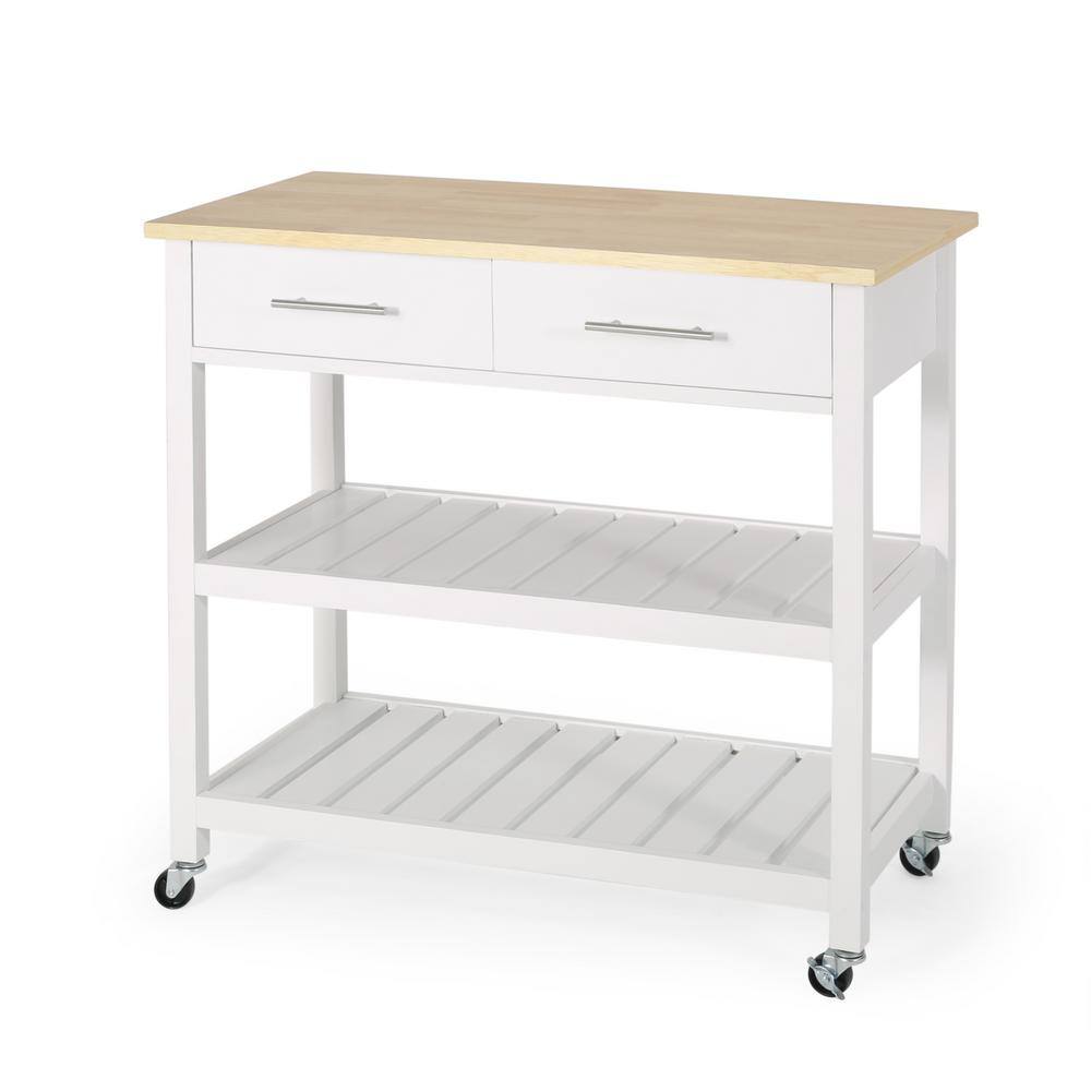 Noble House Colerain White Kitchen Cart with Natural Top 105035 - The ...