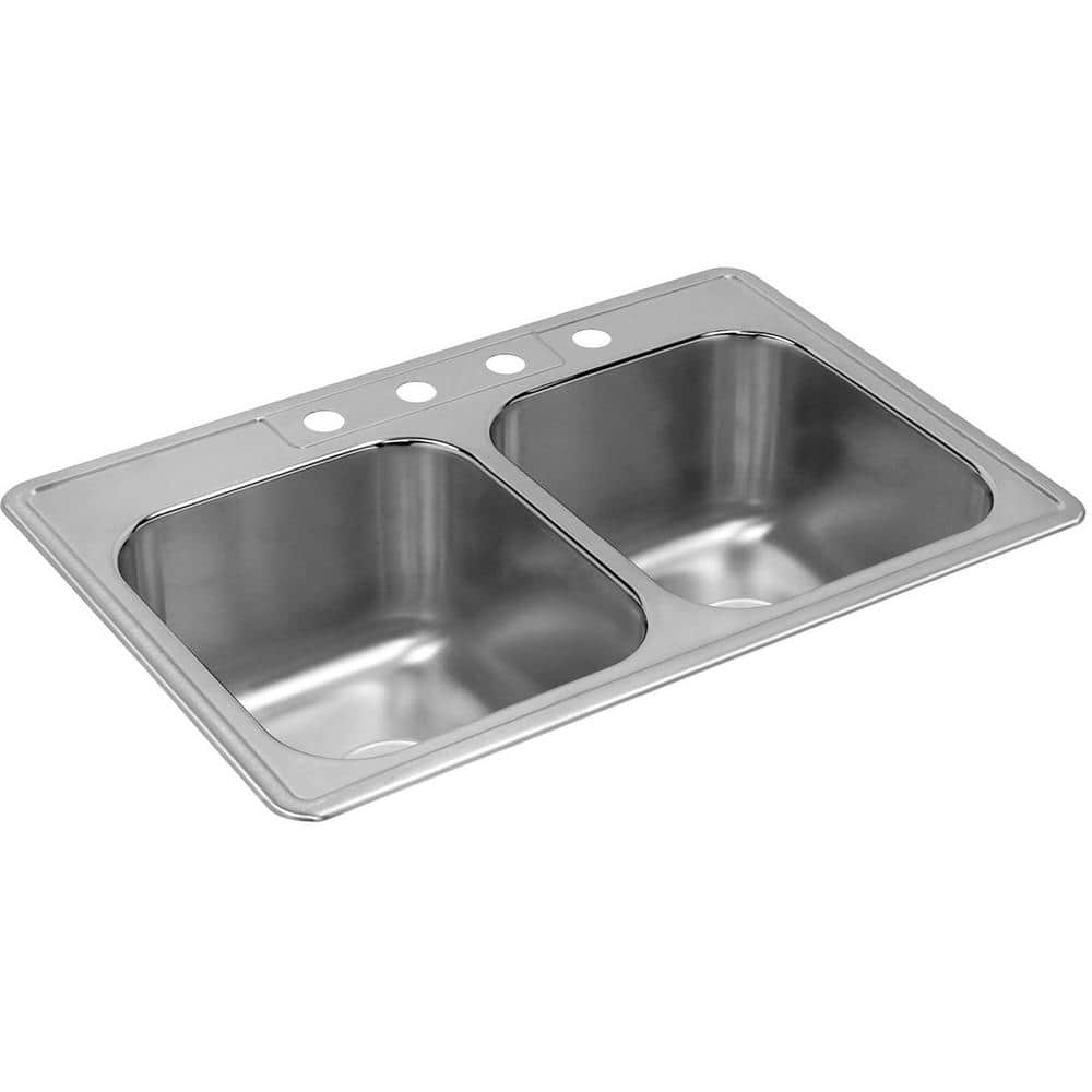 Elkay Neptune 33 in. Drop-in Double Bowl 18-Gauge Stainless Steel ...