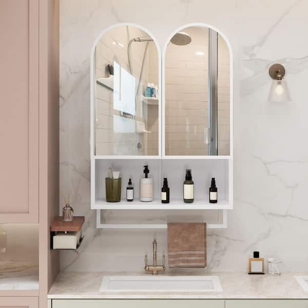 RKZHOPT 23.62 in. W x 32.68 in. H Double-Arched Metal Medicine Cabinet ...