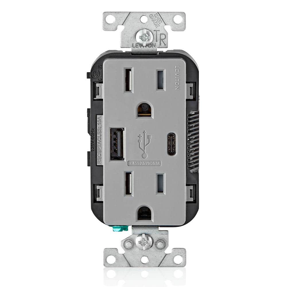 Leviton 15 Amp Decora Type A and C USB Charger Tamper-Resistant Outlet ...