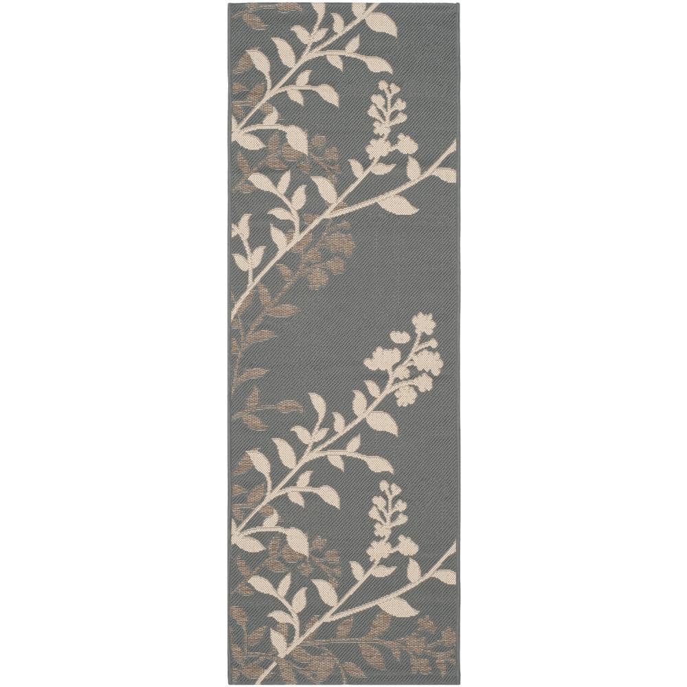 SAFAVIEH Courtyard Anthracite/Beige 2 ft. x 7 ft. Border Indoor/Outdoor ...
