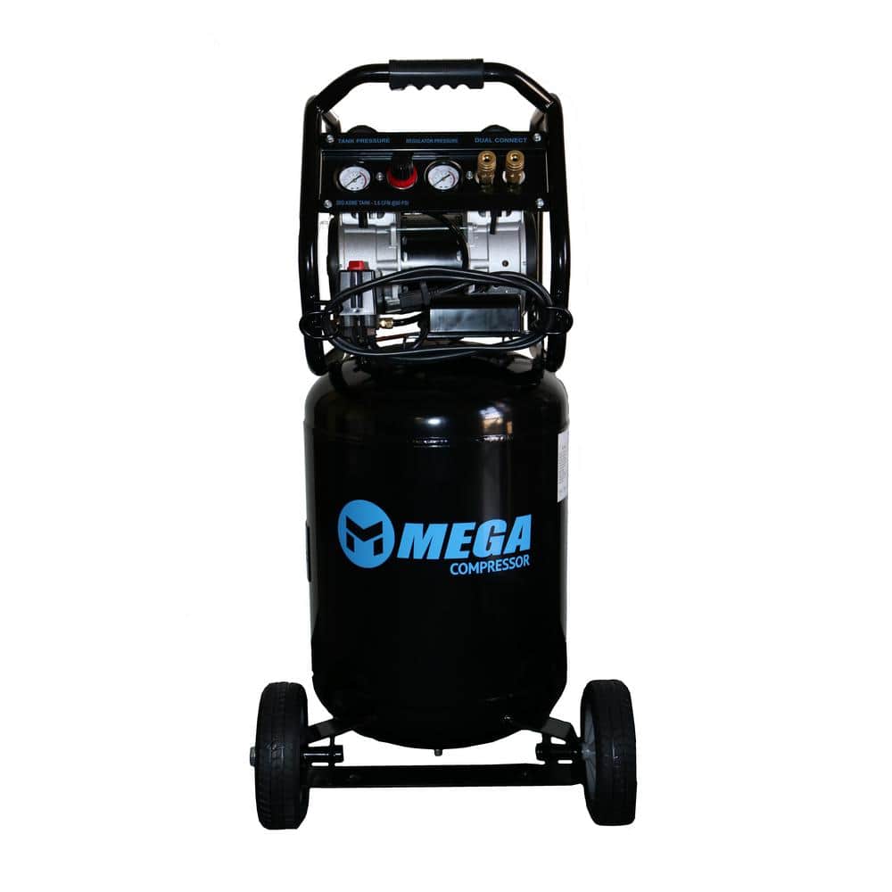 Mega Compressor Silent 20 gal. 2HP 150 PSI Portable Electric Vertical ...