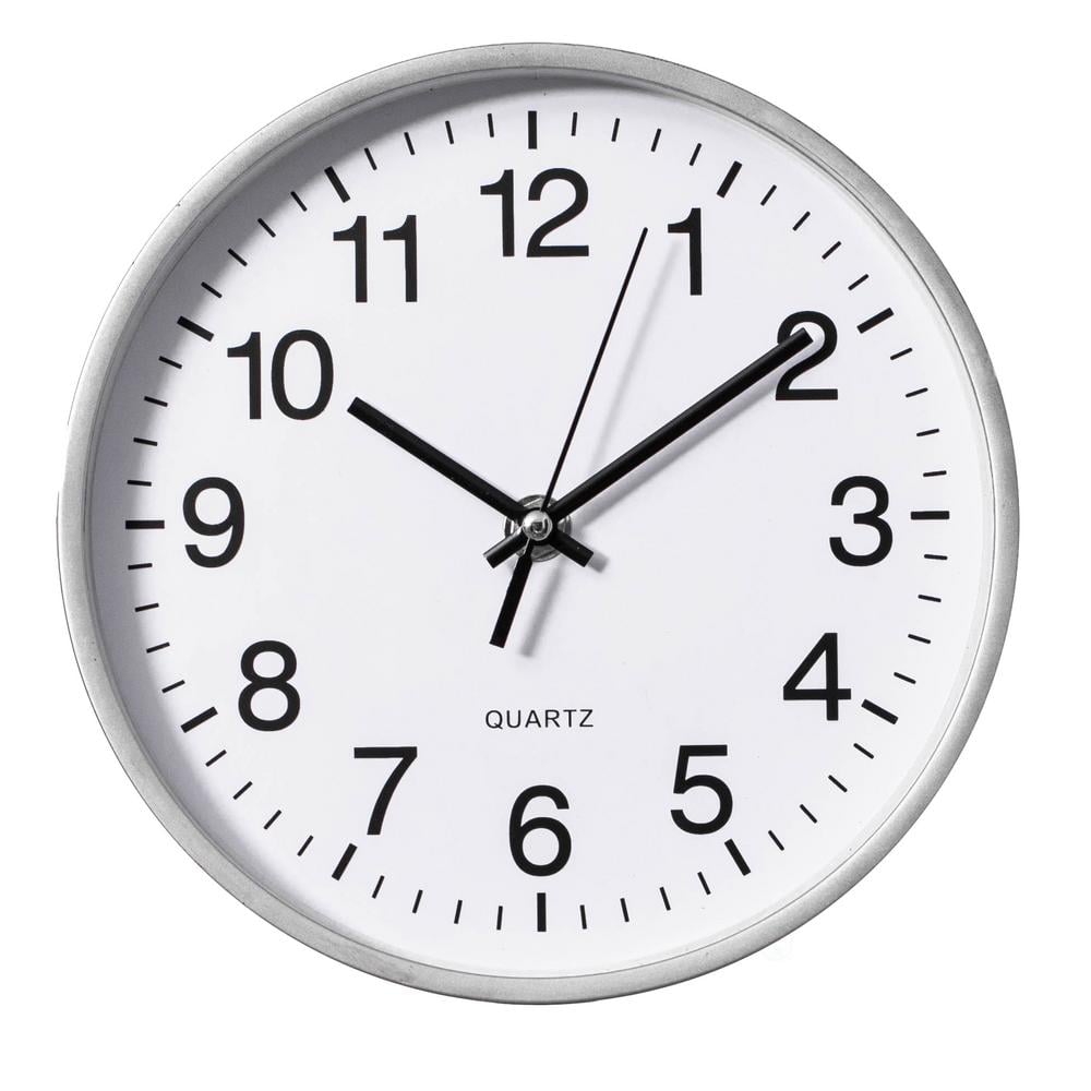 CLOCKWISE Silver 8 in. Analog Clock-Silent, Non-Ticking for Wall, Office Desk, Table and Shelf ...