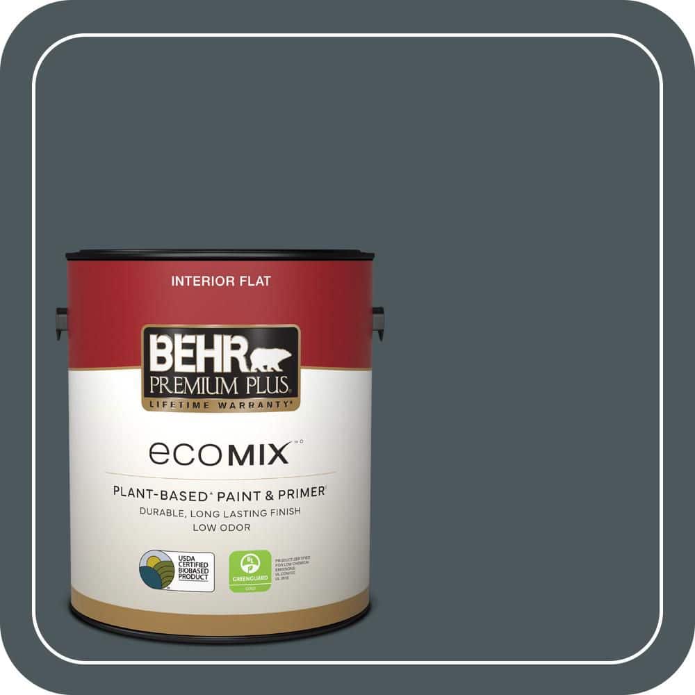 BEHR PREMIUM PLUS 1 gal. #N470-7 Submarine Gray Flat EcoMix Plant-Based ...
