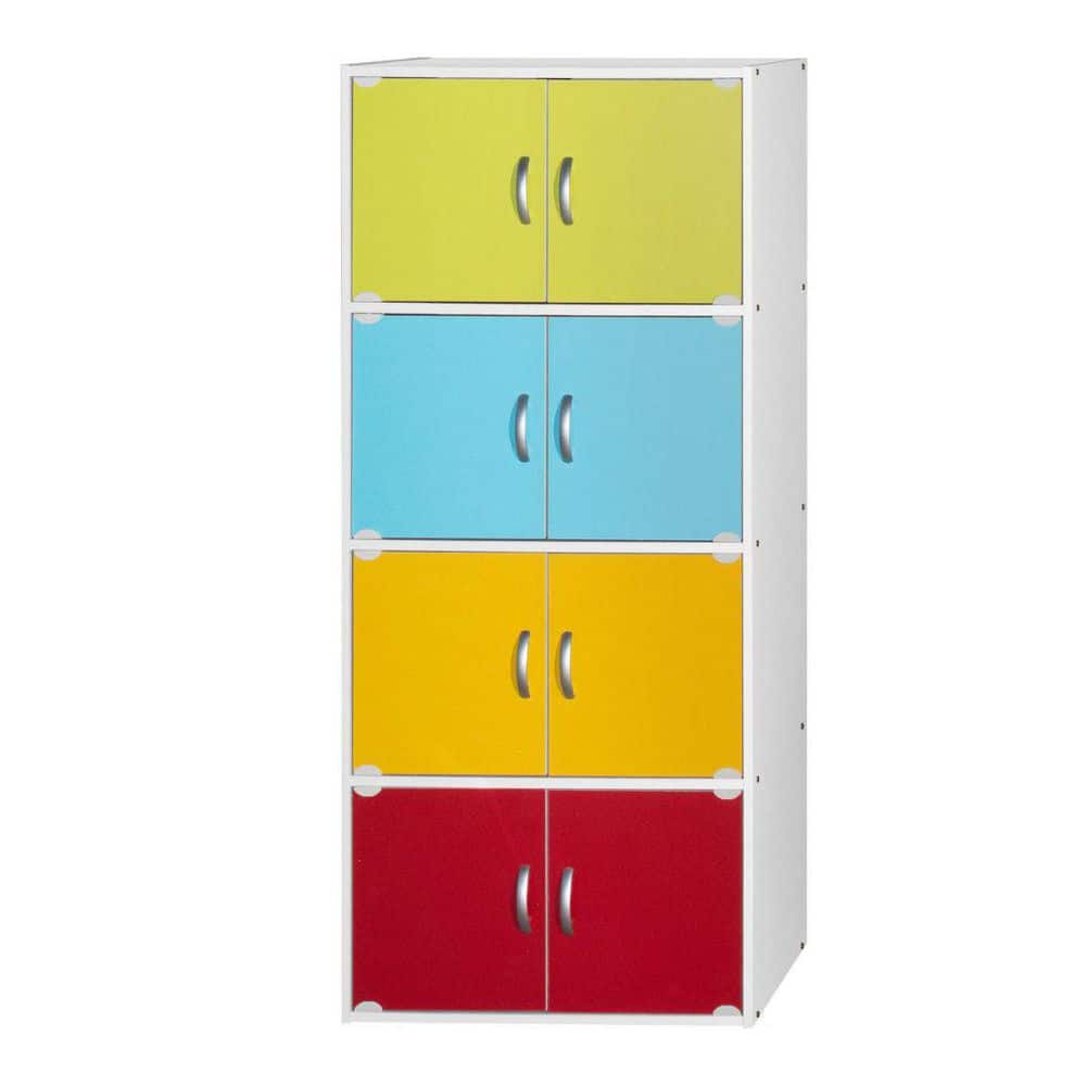 L'Baiet 54.2 in. Tall Rainbow Wood 4-Shelf Bookcase with 8-Doors ...