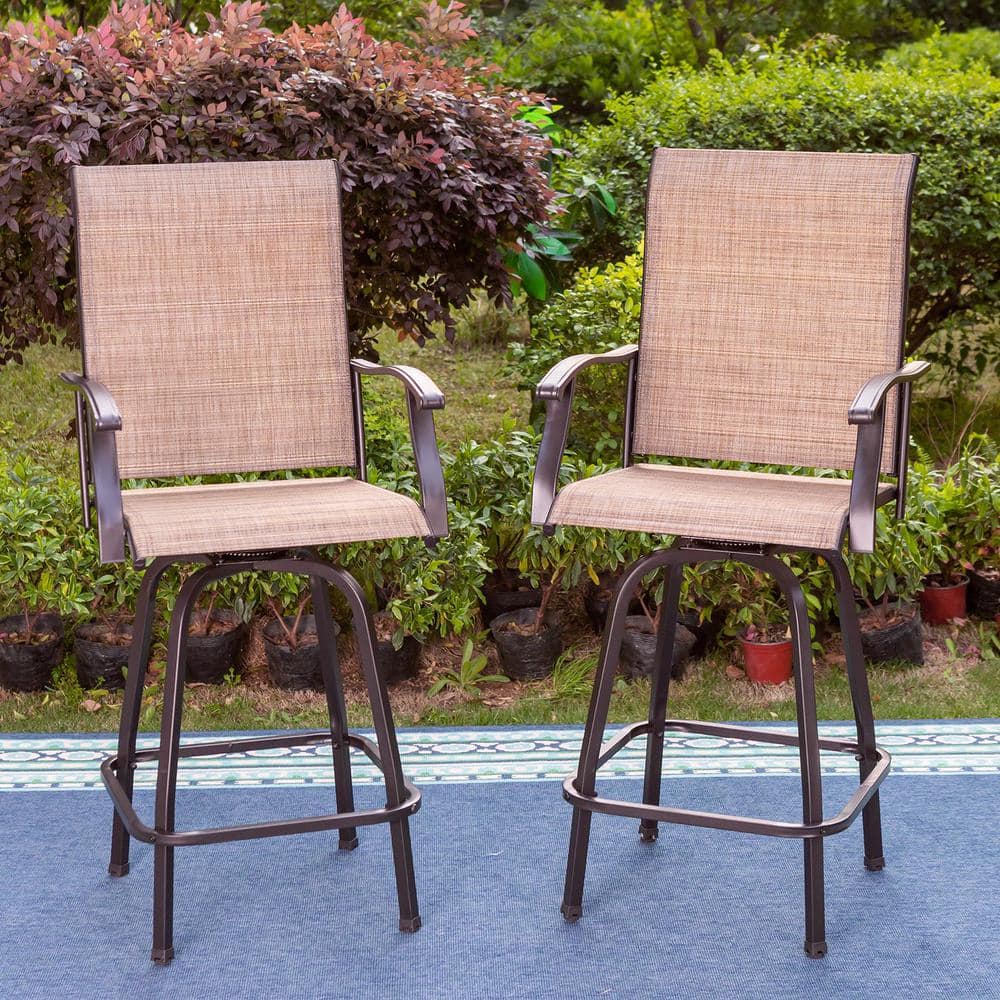 PHI VILLA Swivel Metal Outdoor Bar Stool with Arms (2-Pack) THD-E301 ...