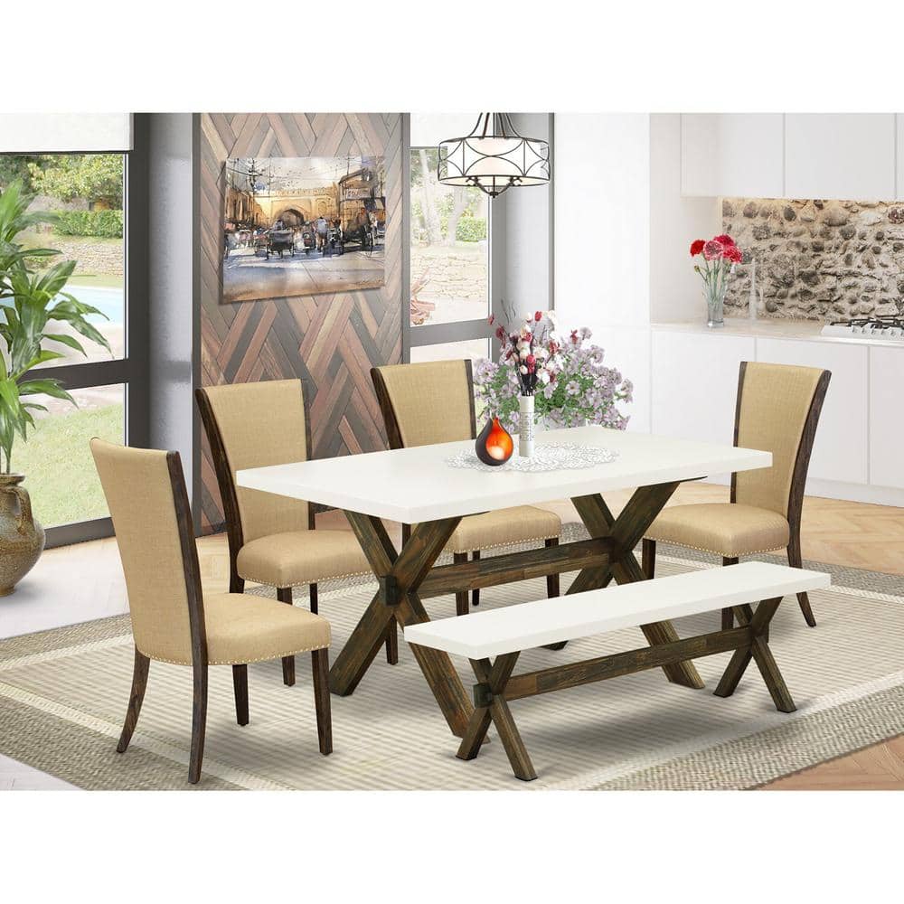 East West Furniture 6-Piece Rectangle Distressed Jacobean Finish Solid ...