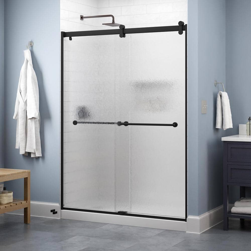 Delta Contemporary 60 In X 71 In Frameless Sliding Shower Door In Matte Black With 14 In