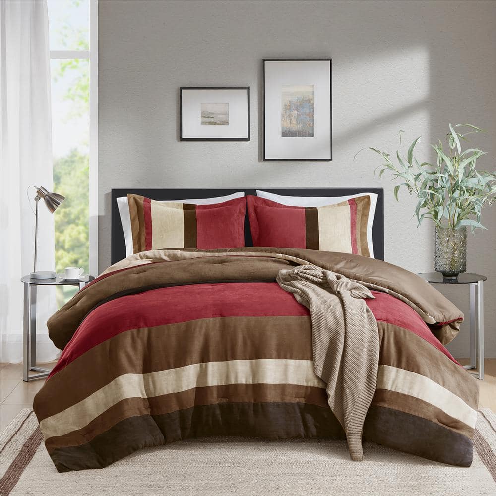 510 Design Boulder Stripe 3-Piece Brick Microfiber Full/Queen Comforter ...