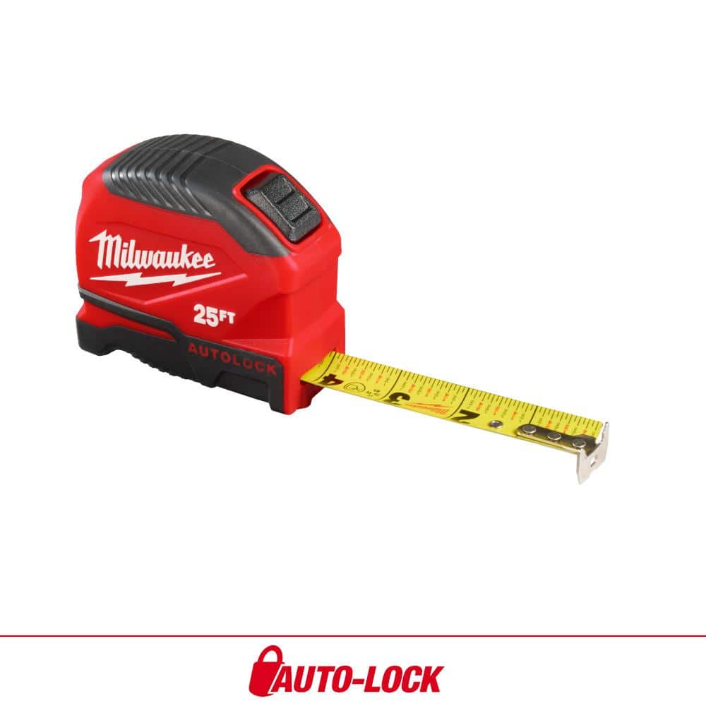 Milwaukee 25 ft. Compact Auto Lock Tape Measure with Fractional Scale ...