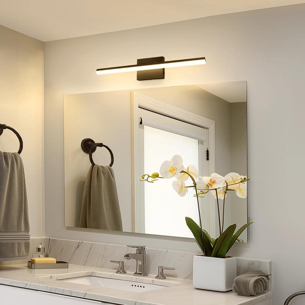 YANSUN 24-Watt 1-Light 24 in. Vanity Light in Black, Integrated LED ...