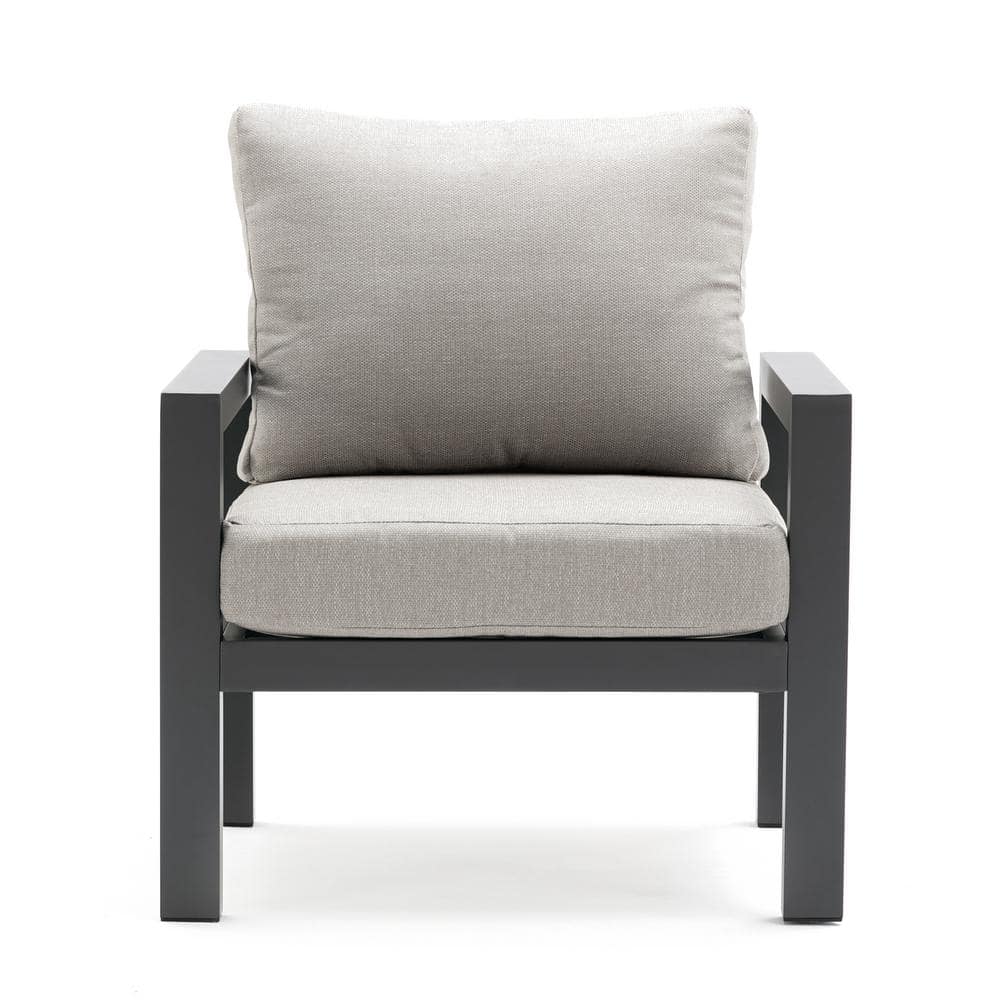 LUE BONA 32 in. All Weather Wide Arm Chair with Dark Aluminum Frame ...