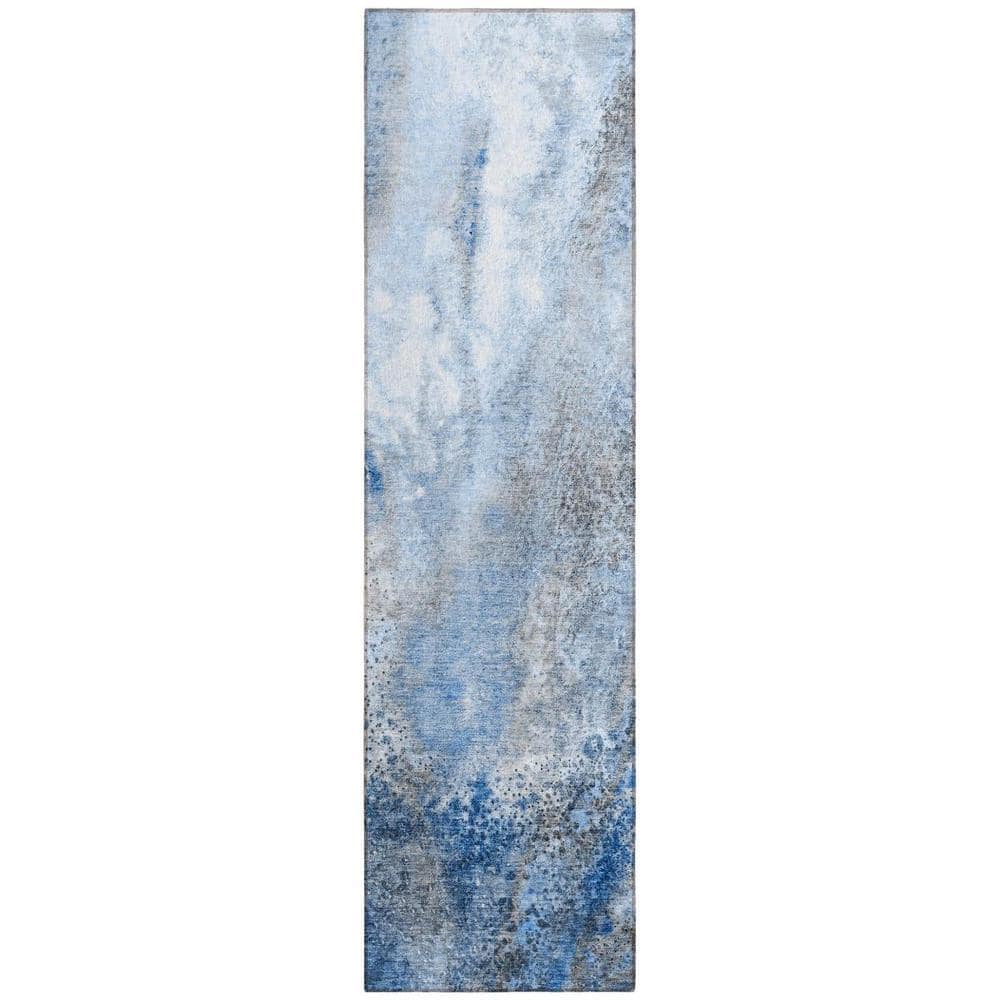 HomeRoots Ivory Blue and Gray 2 ft. x 7 ft. Abstract Indoor / Outdoor ...