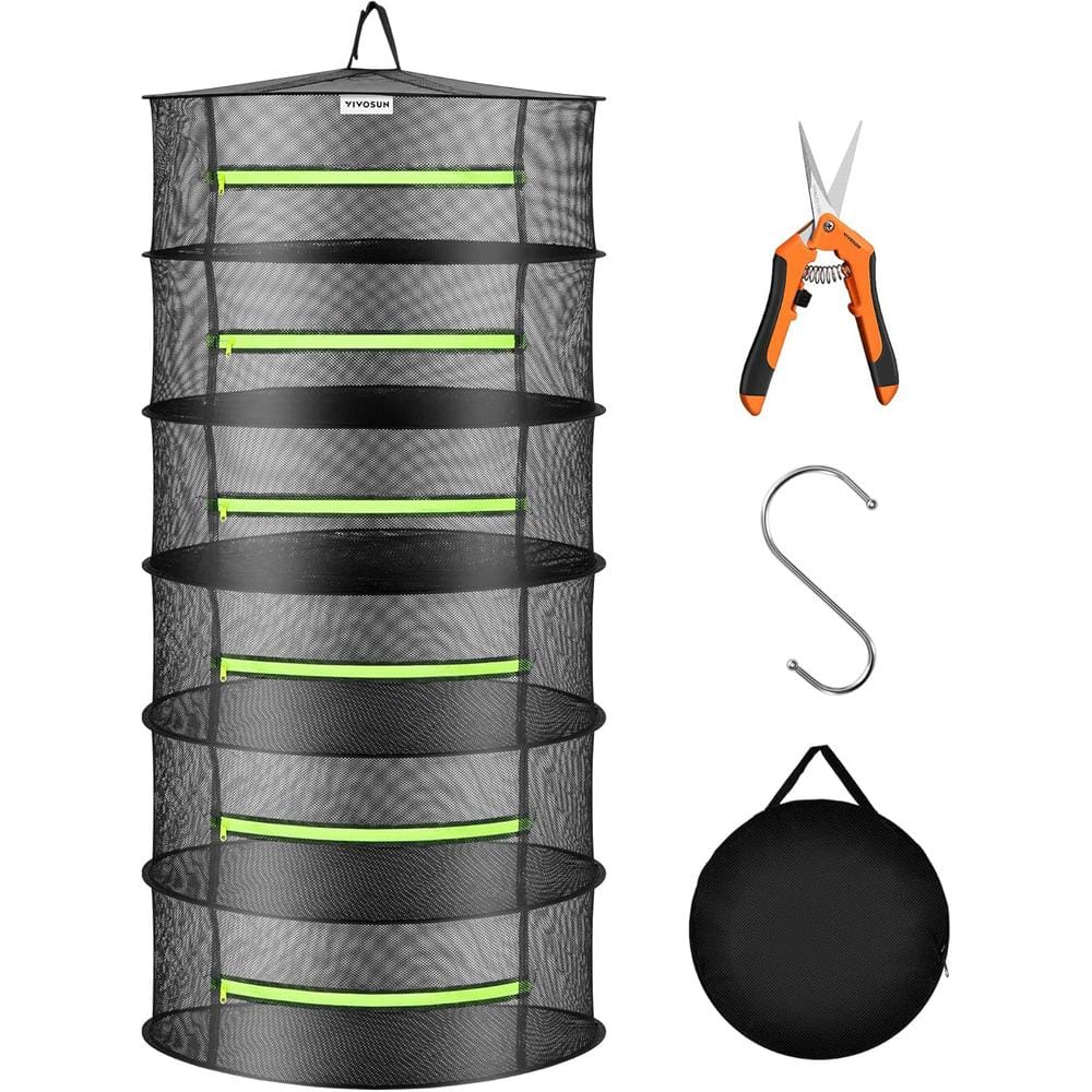 VIVOSUN 6-Layer Hanging Mesh Drying Rack with Green Zippers for ...