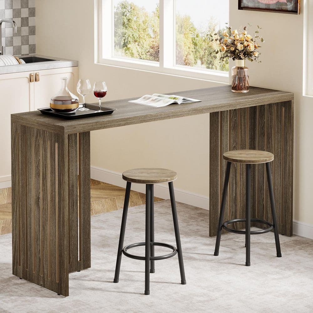 BYBLIGHT Kearsten Gray 63 in. Counter Height Bar Table,Industrial Bar ...