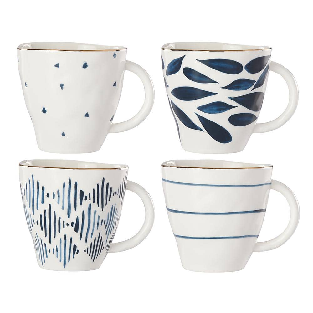 Lenox Blue Bay 12 oz. Blue and White Blue Porcelain Mug (Set of 4 ...