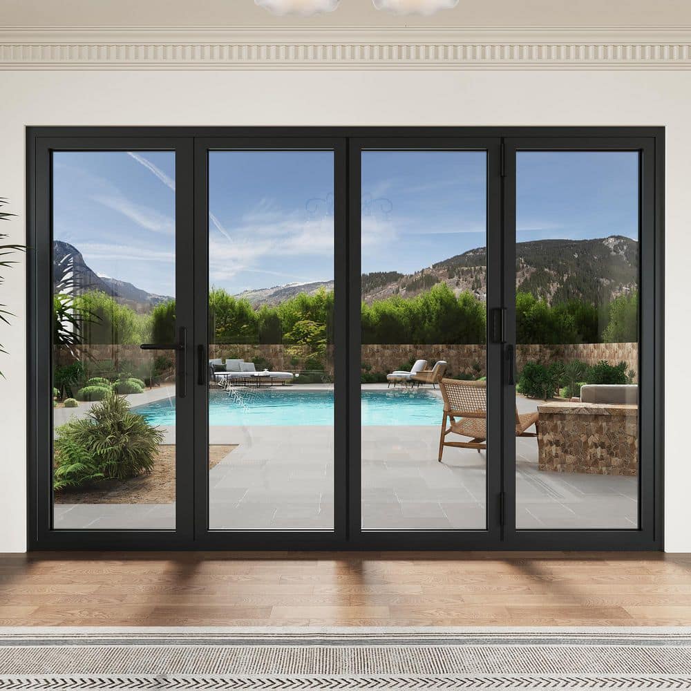 ARK DESIGN 120 in. x 80 in. Left Swing Tempered Glass Black Aluminum ...