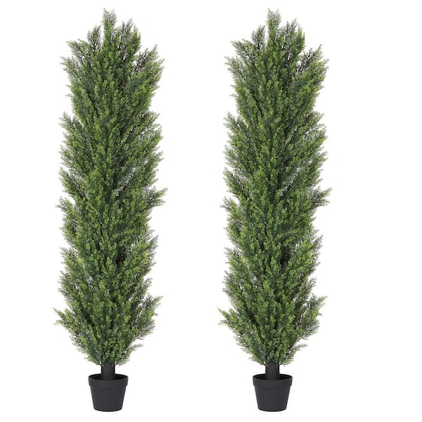2-Pieces 6 ft. Artificial Cedar Tree in Pot, Artificial Tree for ...