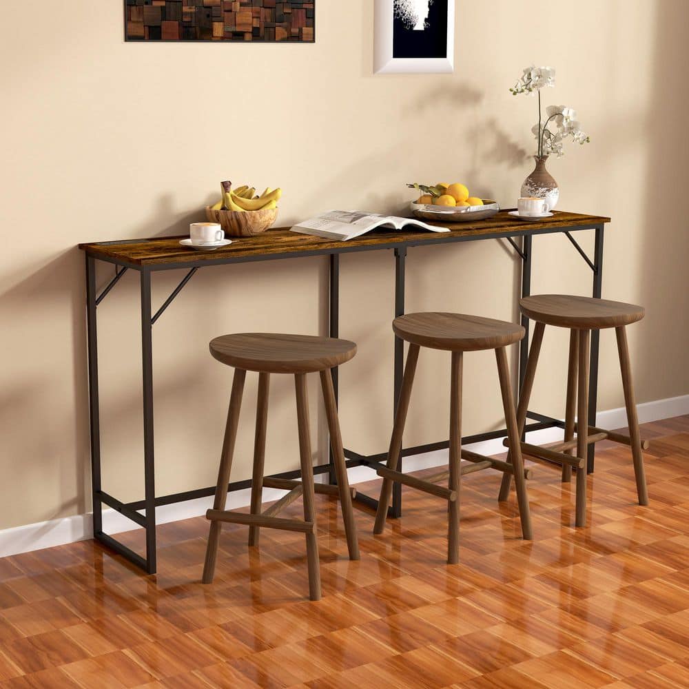 HOMCOM 70 in. Long Bar Table with Charging Station, Industrial Style ...