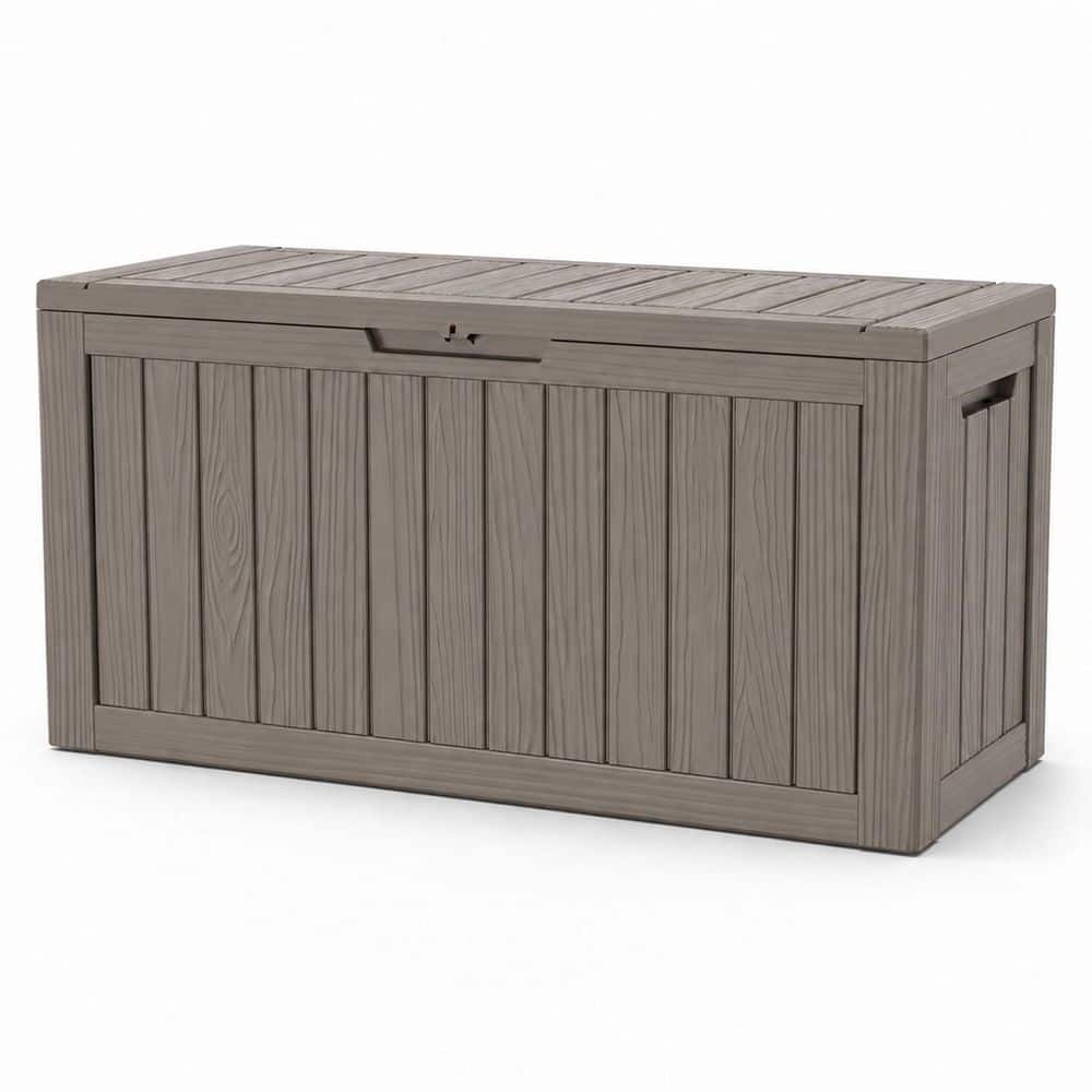 Neviorone 82 Gal. Medium Brown Resin Deck Box with Wood Grain Finish ...