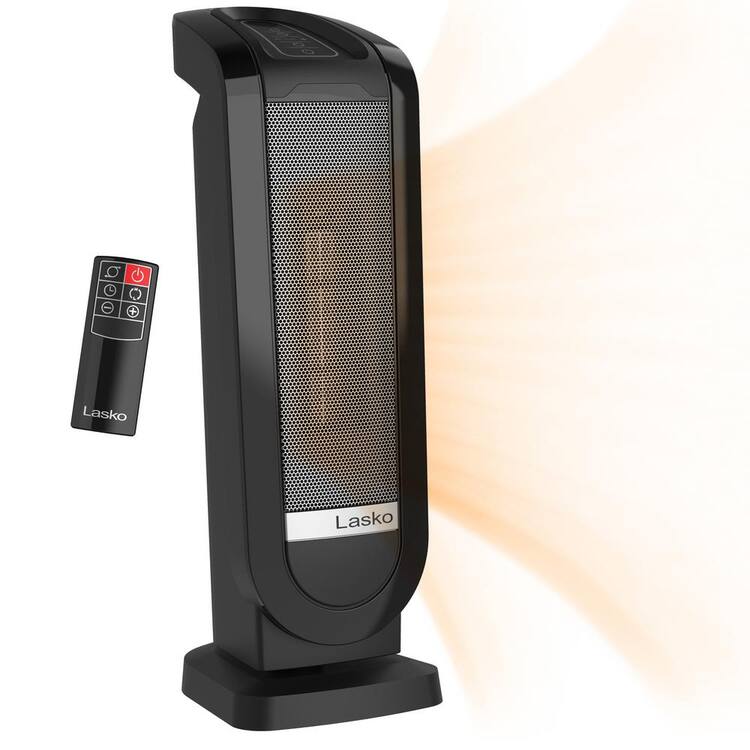 Lasko 1500W 22 in. Black Electric Tower Oscillating Ceramic Space ...