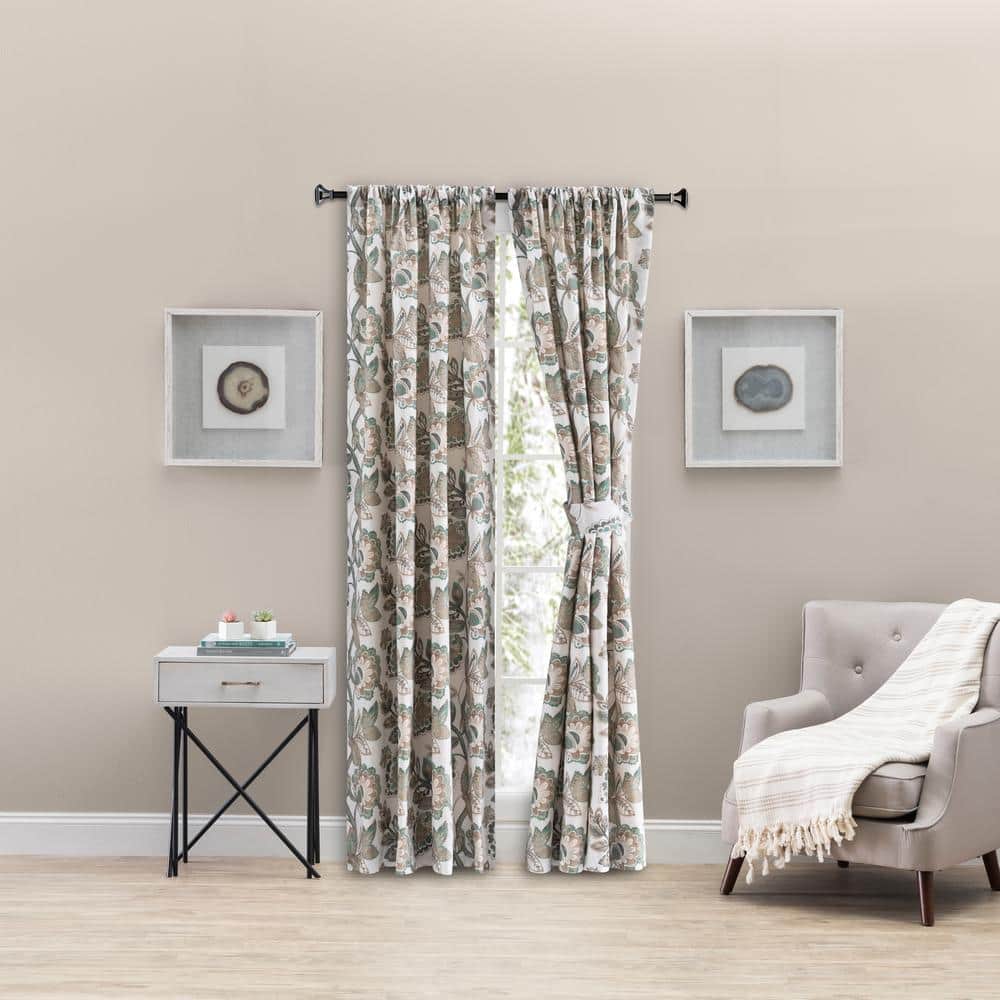 Ellis Curtain Wynette Grey Floral Cotton Lined 100 in. W x 84 in. L Rod ...