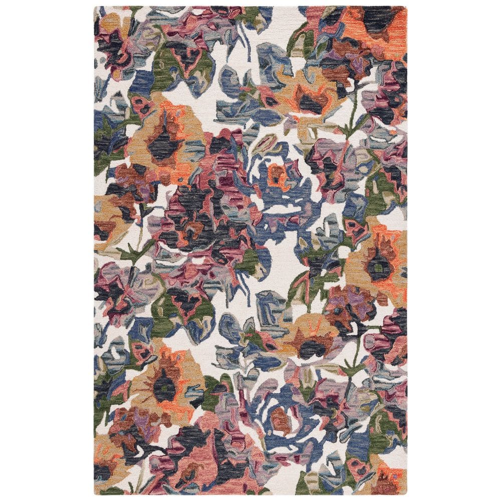 SAFAVIEH Blossom 5 ft. x 8 ft. Ivory/Blue Oversized Abstract Floral ...