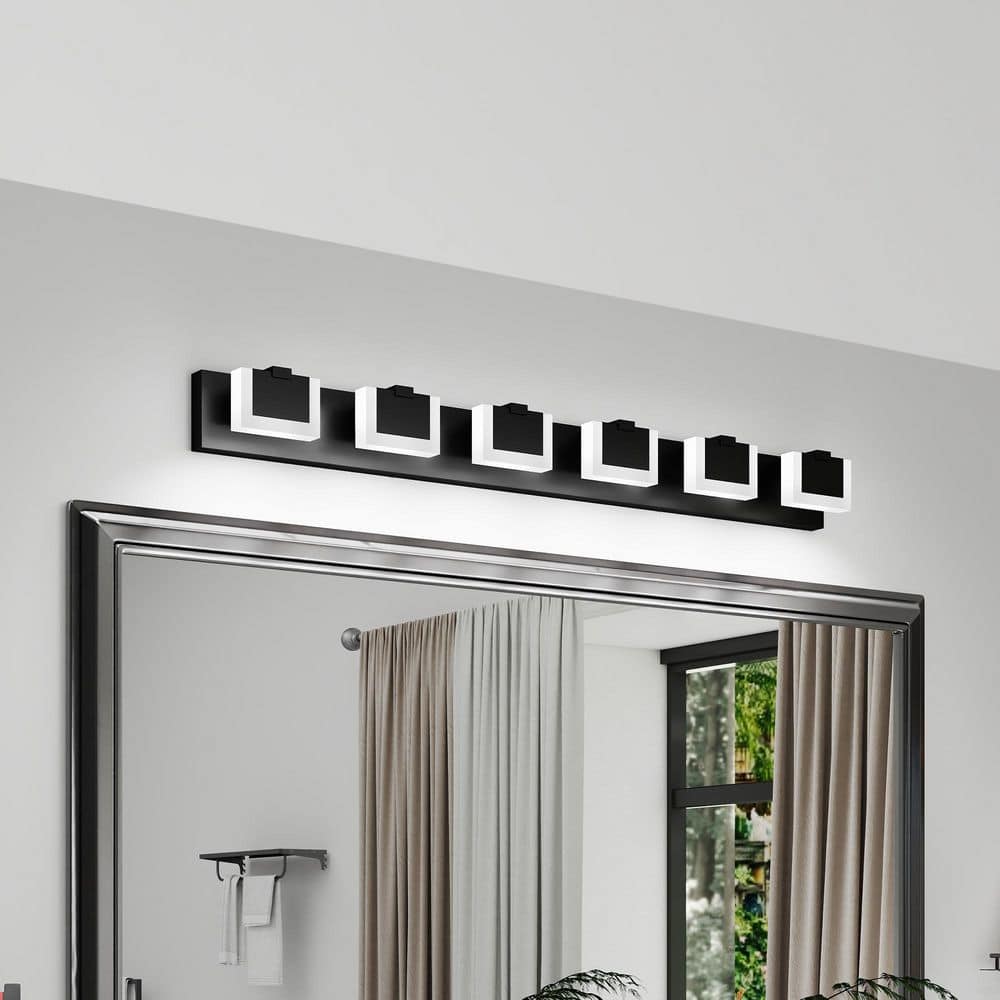Lasaideal 46 in. 6-Light Integrated LED Matte Black Bathroom Vanity ...
