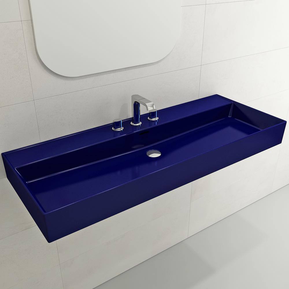BOCCHI Milano Sapphire Blue 47.75 in. 3-Hole Wall-Mounted Fireclay ...